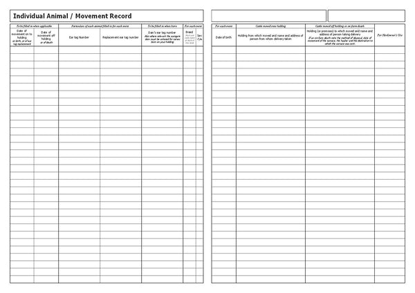 HERD REGISTER FOR BOVINE ANIMALS (A4/32 Pages) M003 (Cattle Movement B ...