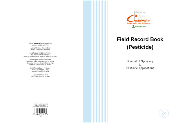 FIELD RECORD BOOK FOR PESTICIDES (A4/32 Pages) F034 (Spraying Log / Jo ...